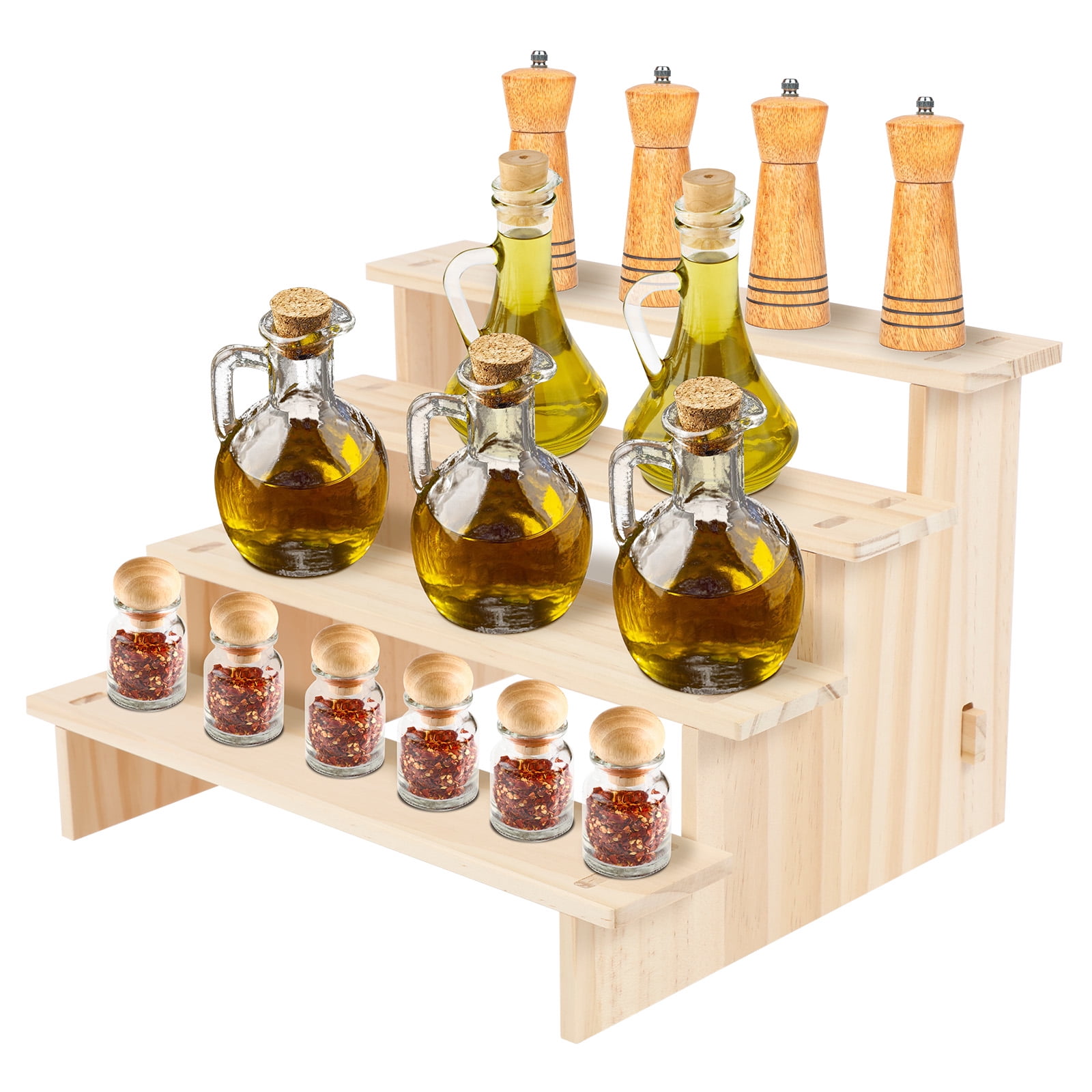 LINFANG 3/4/5 Tiers Spice Rack Stable Wood Display Riser Stand Elegant ...