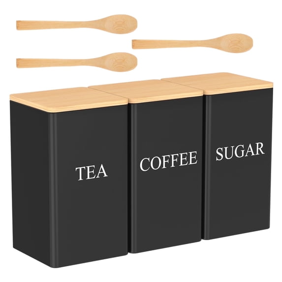 Tcwhniev 3 Pcs Coffee Tea Sugar Container Set with Bamboo Lid Metal Tea ...