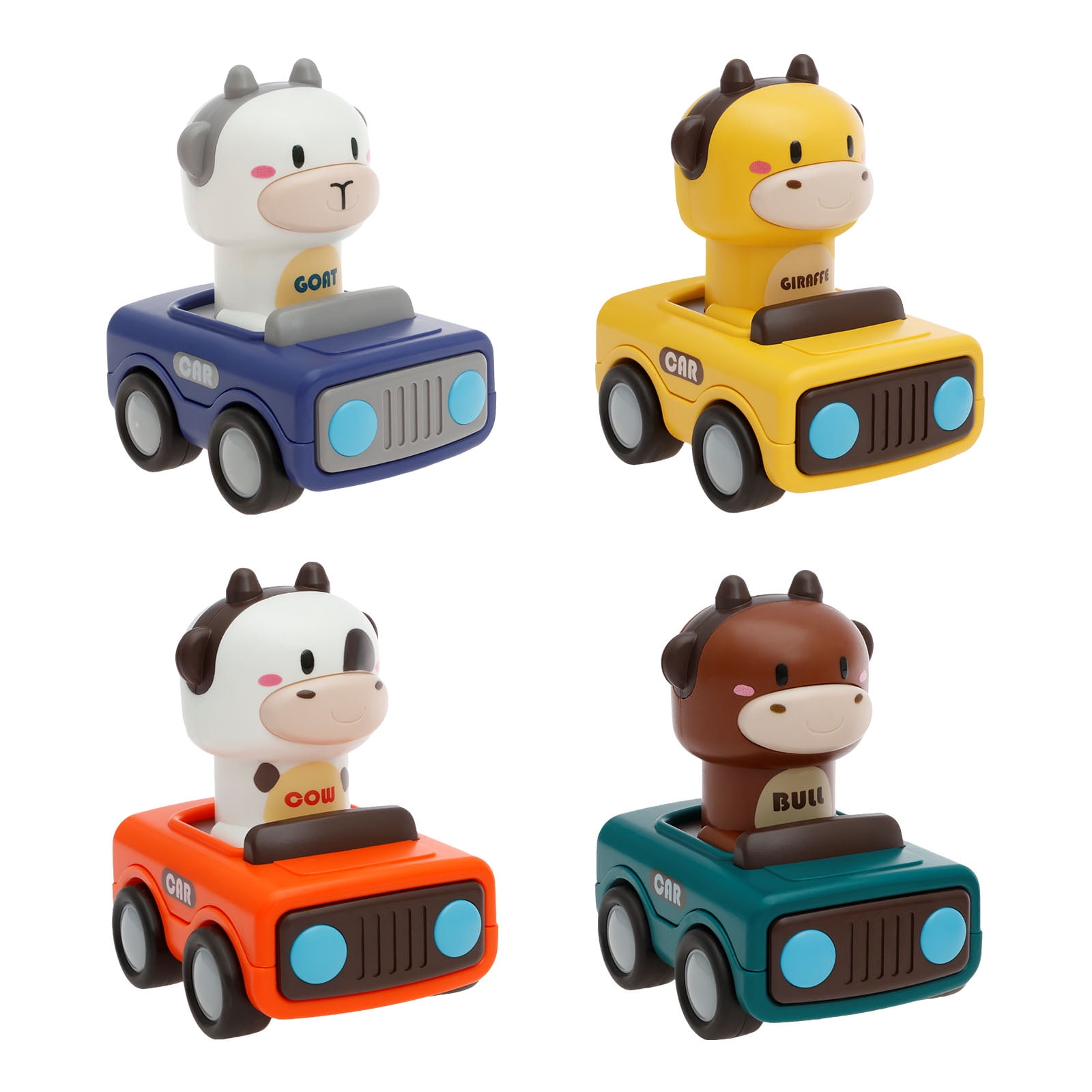 LINFANG 4 Pcs Press to Go Car Toy for Toddlers Cute Baby Animal Racing ...