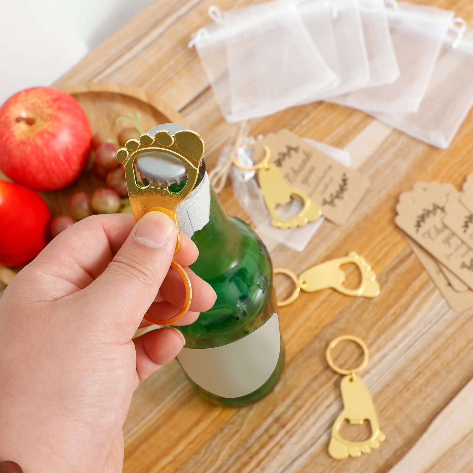 LINFANG 50PCS Metal Footprint Bottle Opener with Keychain for ...