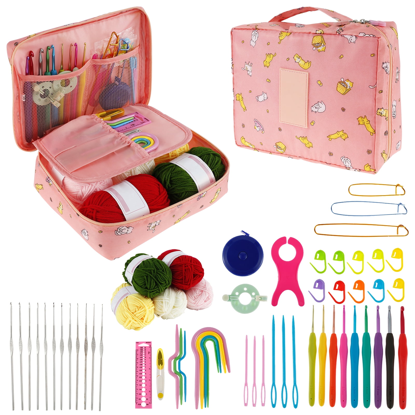 LINFANG 59Pcs Crochet Hooks Kit Ergonomic Knitting Starter Kit Beginner Yarn Knitting Needles ...