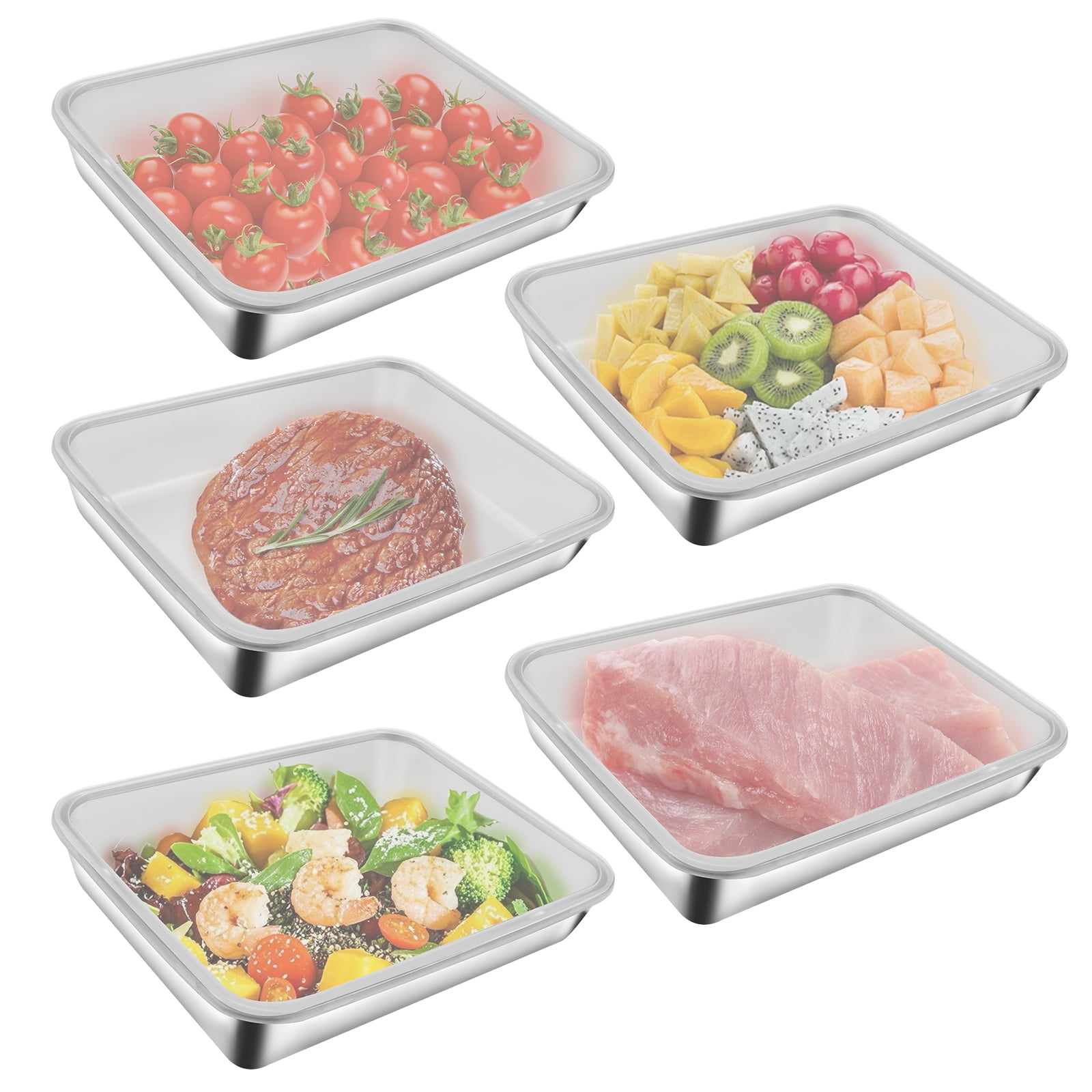 LINFANG 5PCS Stainless Steel Food Storage Container with Lid for Fridge ...