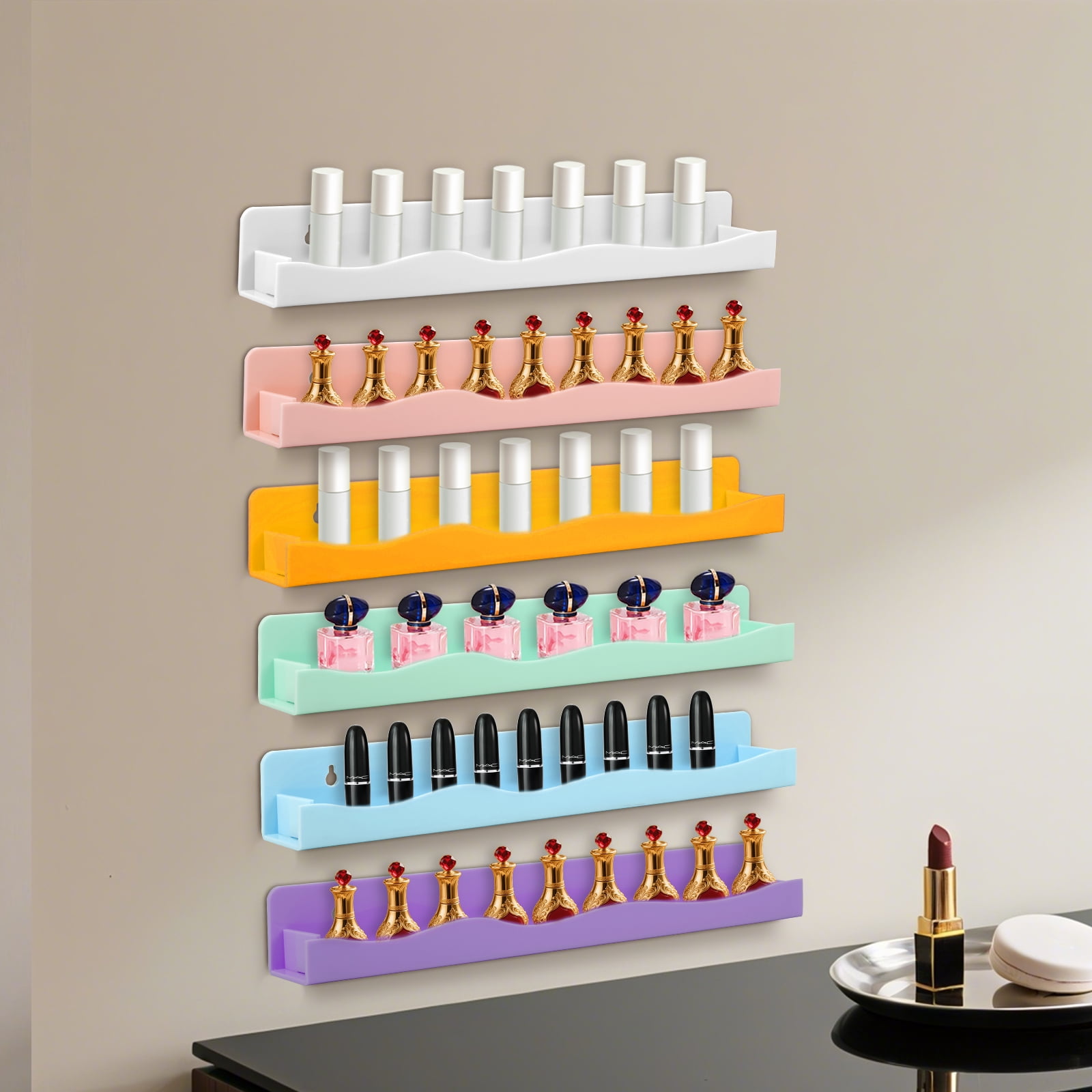 LINFANG 6 Pcs Acrylic Nail Polish Rack Wall Mounted Nail Polish Shelf ...