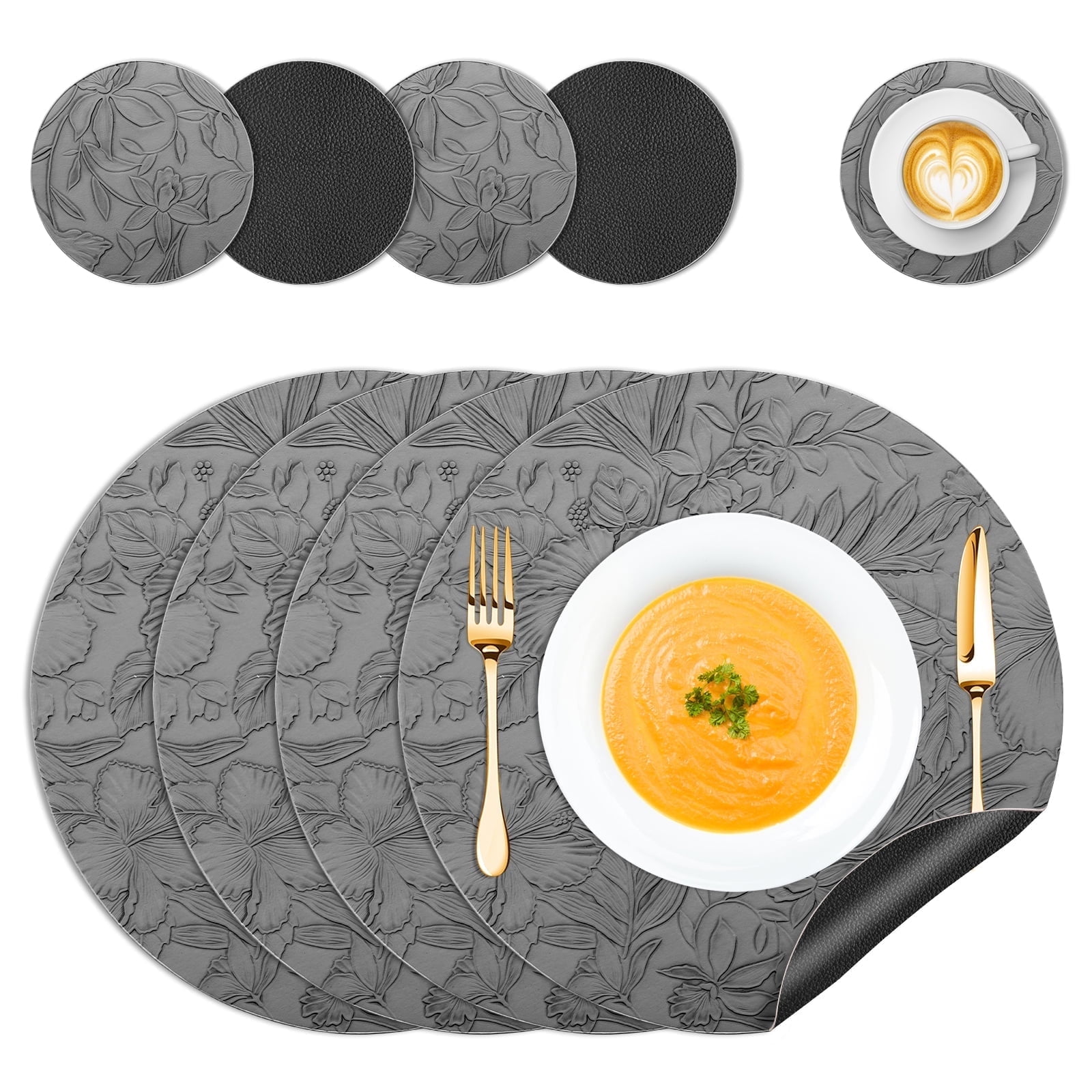 LINFANG 8Pcs Leather Placemats with Cup Mats Waterproof Anti Slip ...