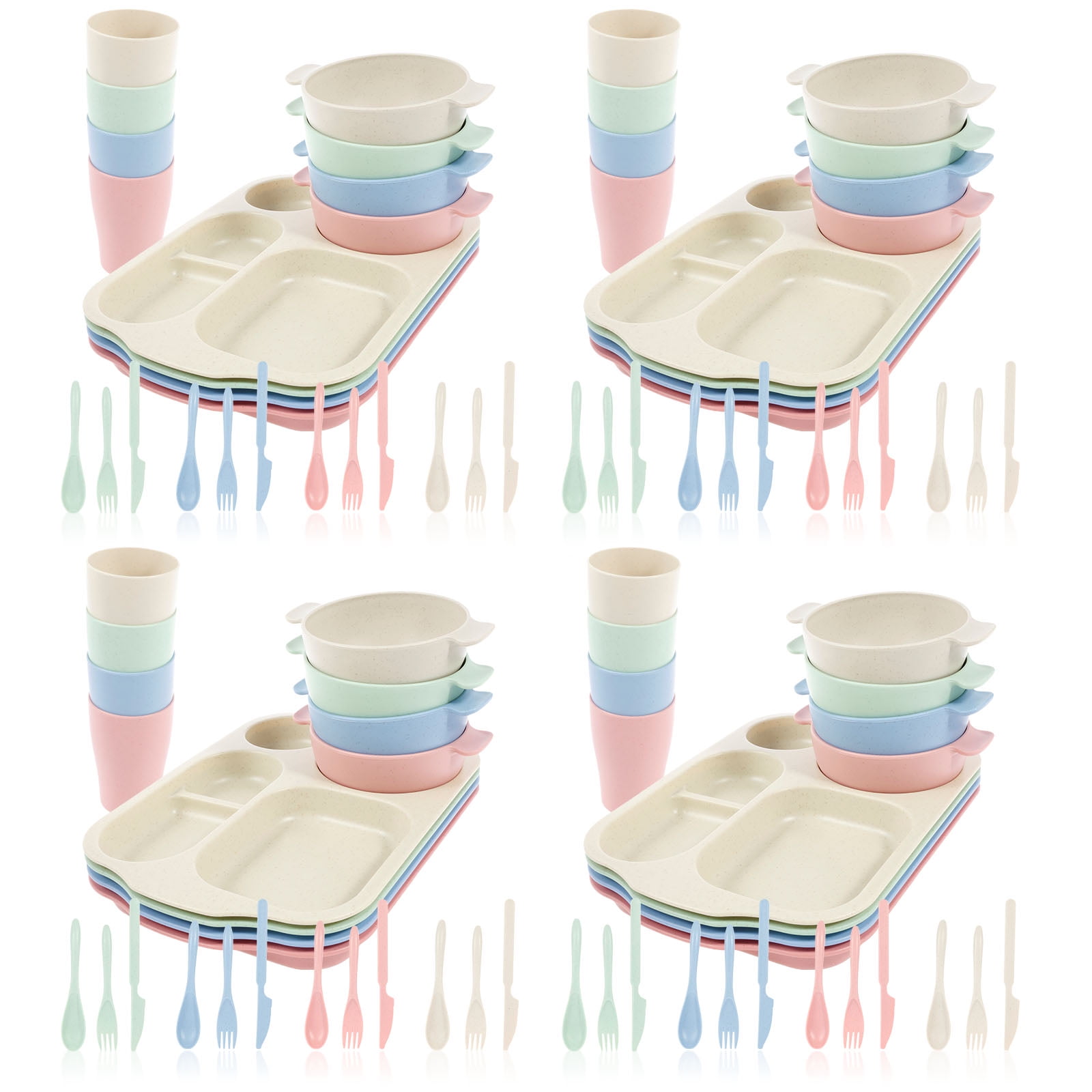 LINFANG 96PCS Kids Dinnerware Set Stackable Plastic Dinnerware Set ...