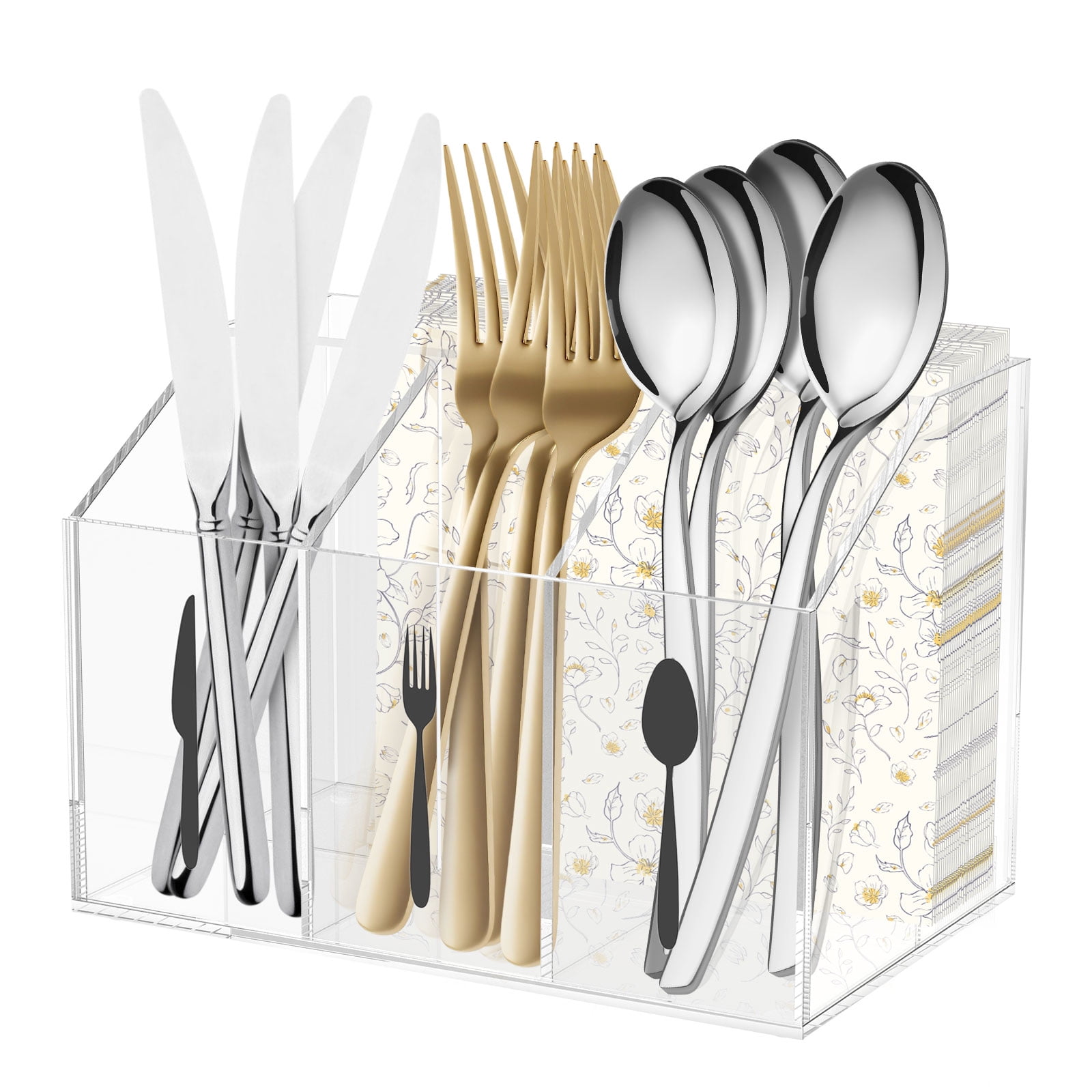 LINFANG Acrylic Utensil Caddy Transparent Silverware Caddy Countertop ...