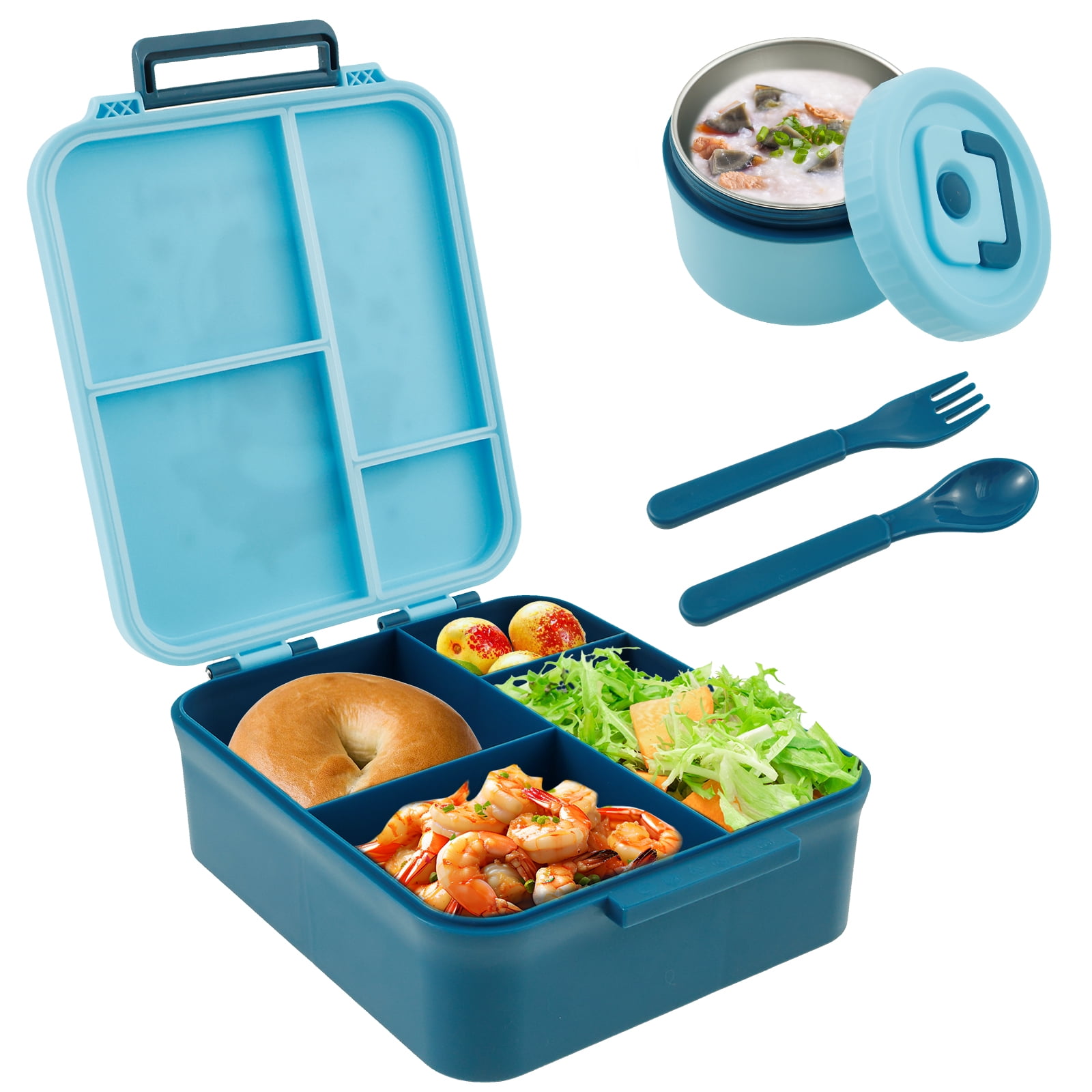LINFANG Kid Food Box with Thermal Jar Independent Sealed Lid Lock Catch ...