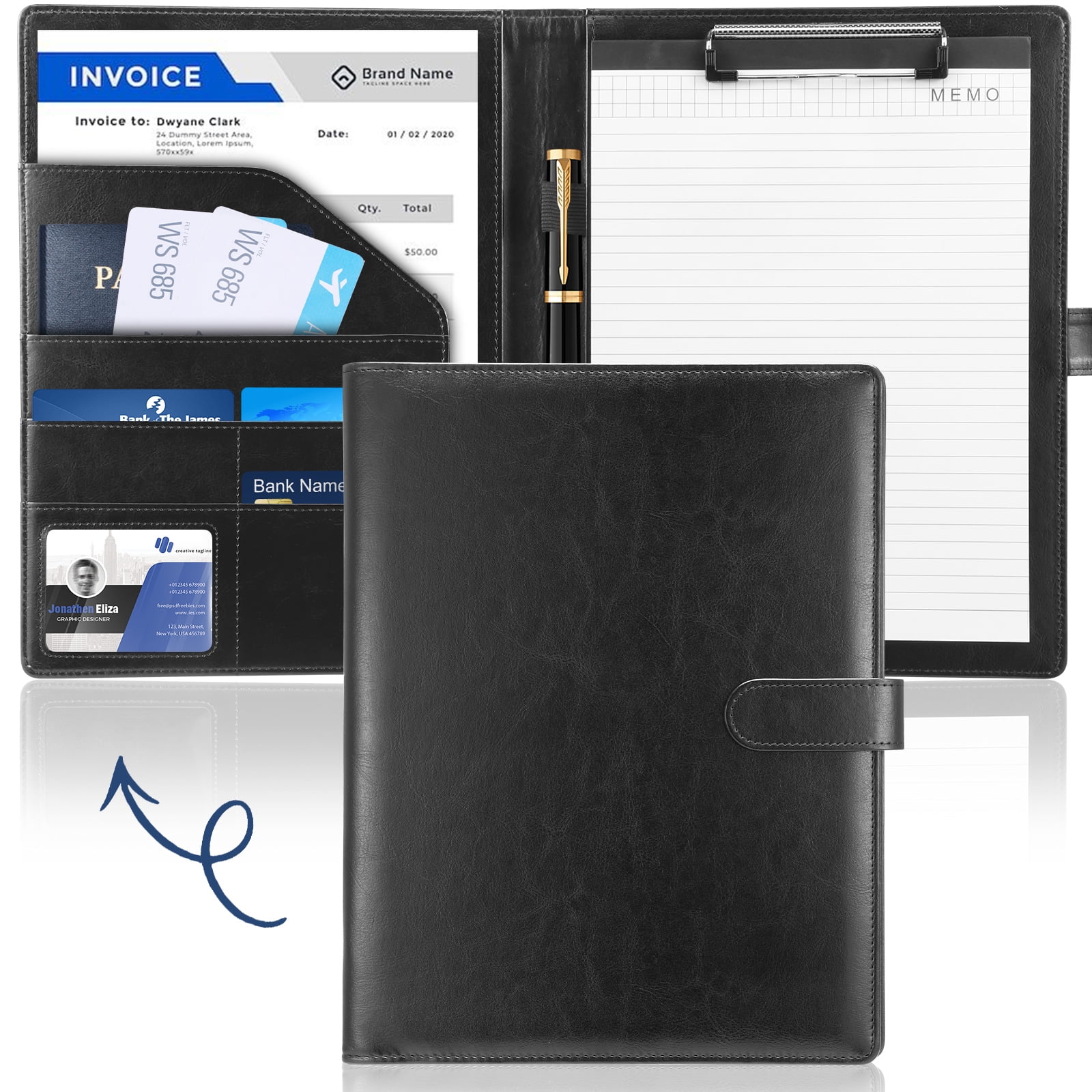 LINFANG PU Leather Interview Resume Folder Professional Multi ...