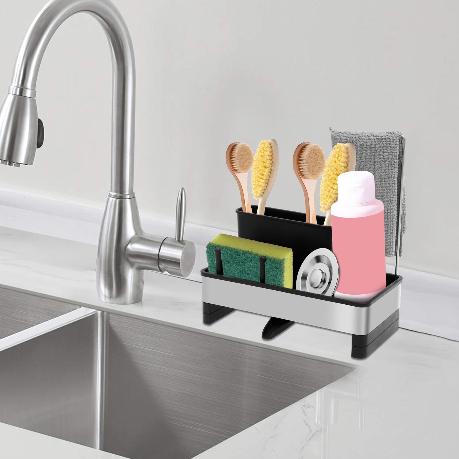 LINFANG Sponge Holder for Kitchen Sink Multifunctional Sink Caddy with ...