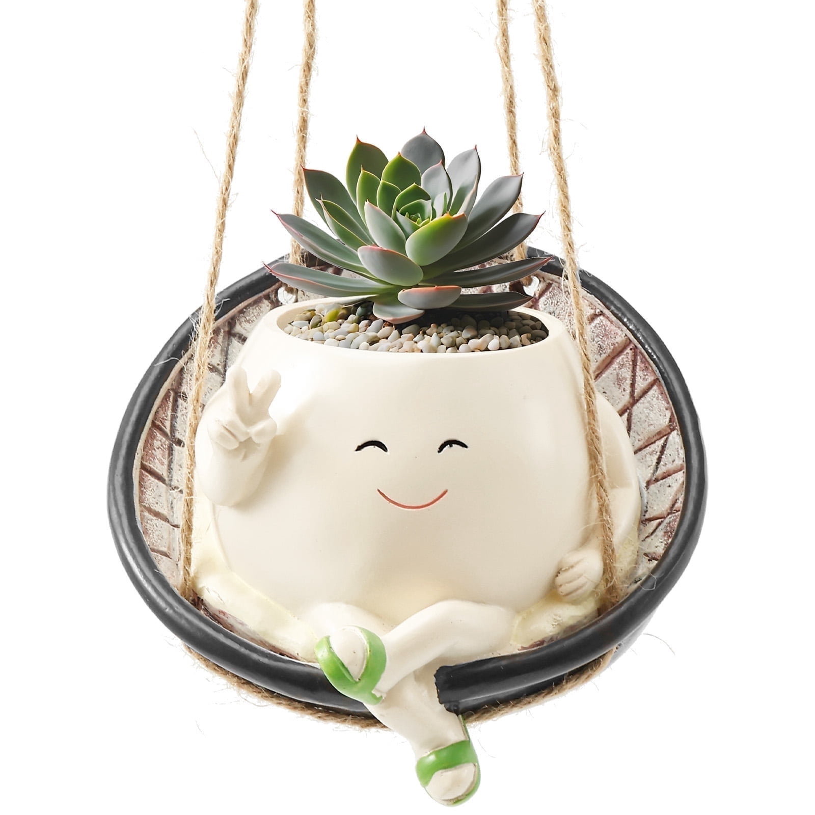 LINFANG Swing Planter Pot Smile Face Swing Flowers Pot Cute Hanging ...