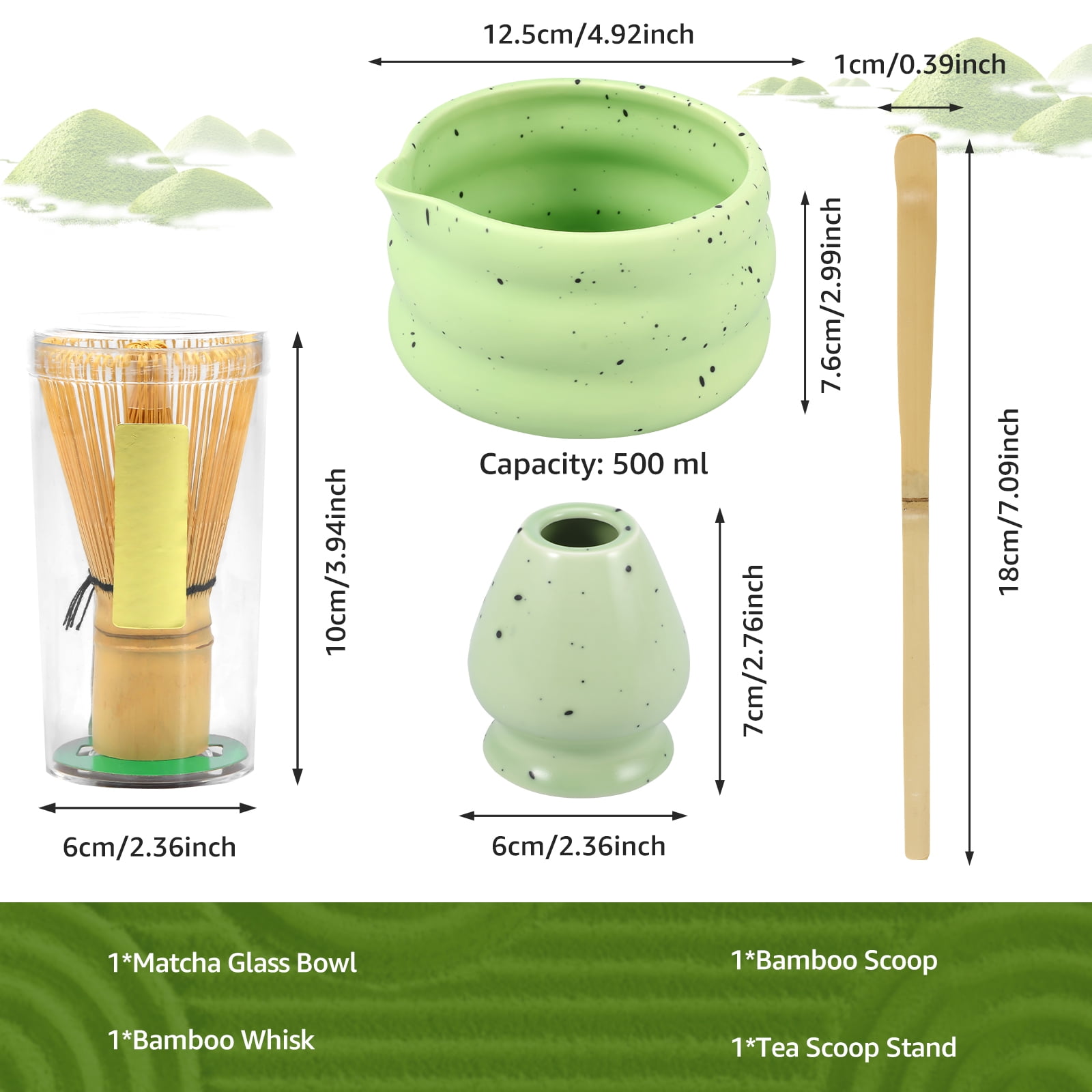 LINFANG Traditional Ceramic Matcha Powder Bowl Set for Home Trip Easy ...
