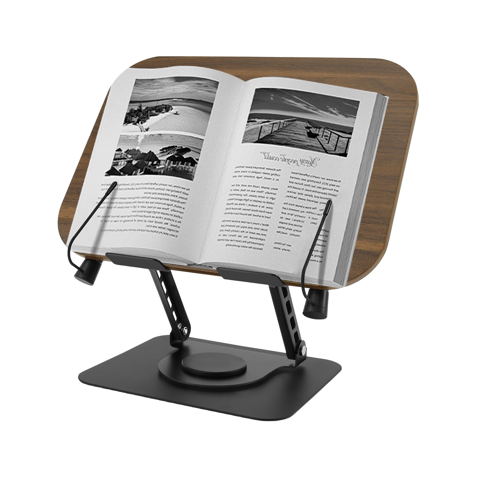 LINFANG Wood Metal Book Stand 360° Rotation Adjustment Book Holder ...