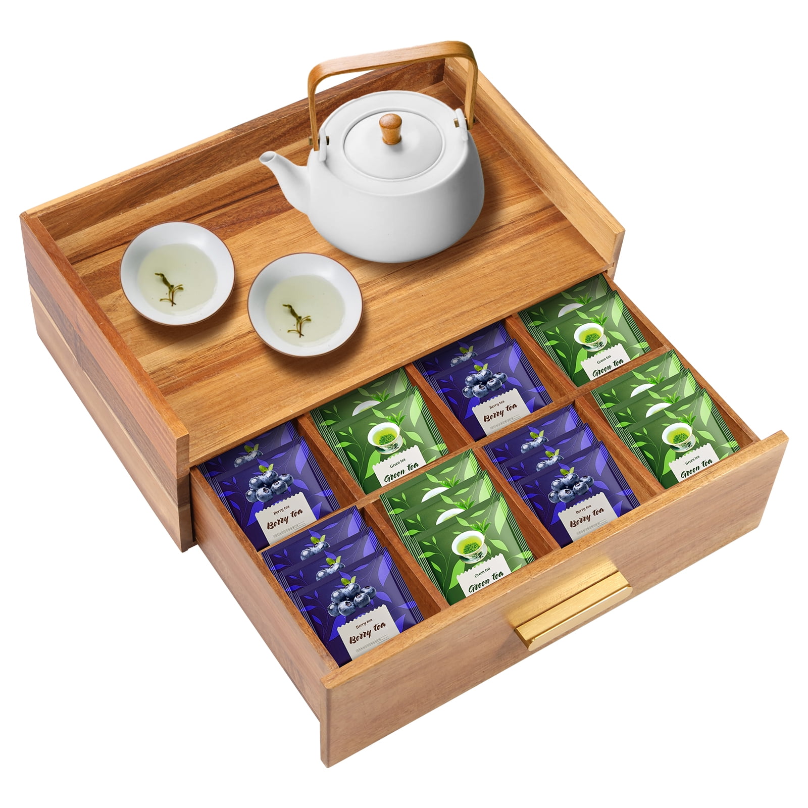 LINFANG Wood Tea Holder Organizer Large Capacity Coffee Storage Box ...