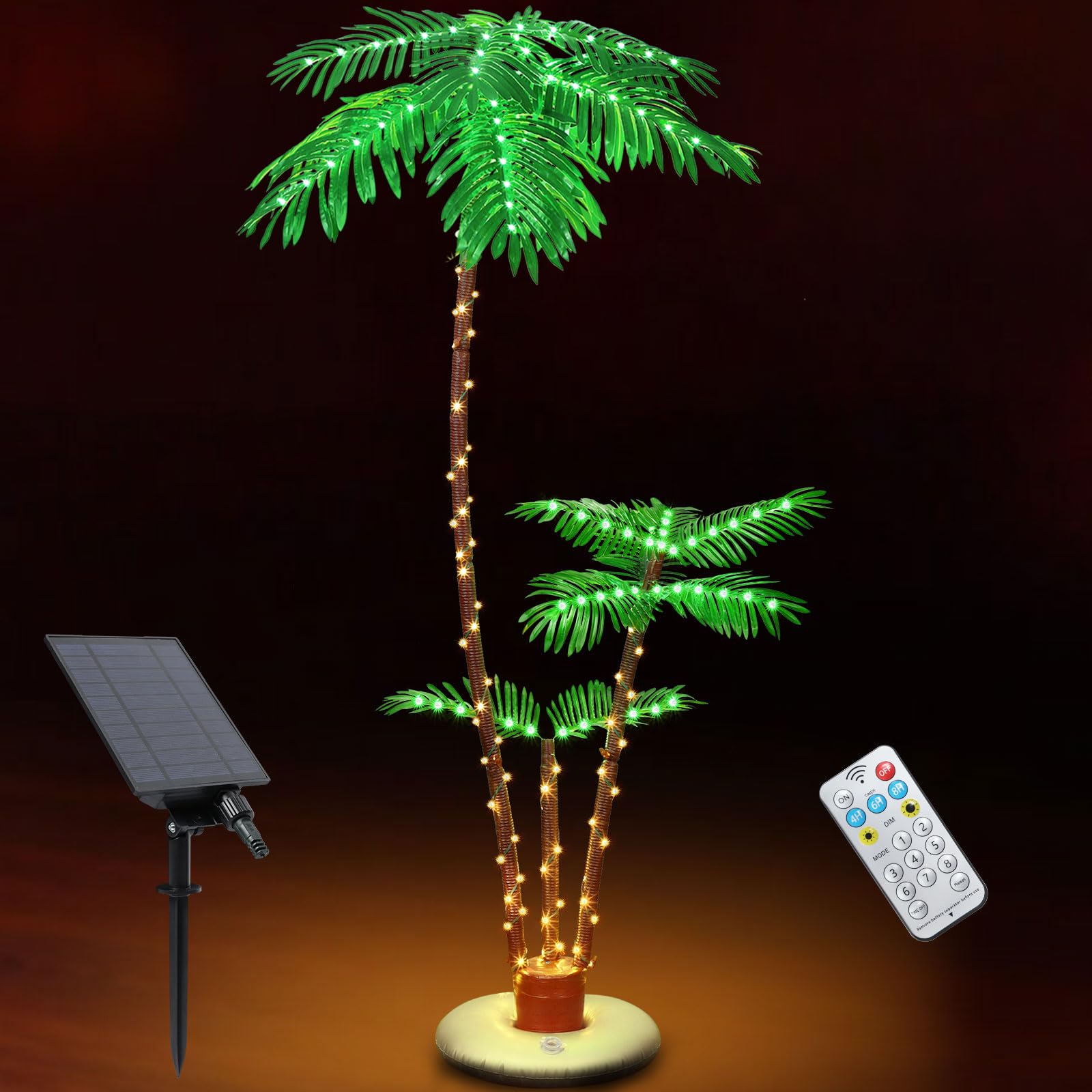 LING RUI Solar Lighted Palm Trees for Outside 3 Trunks Fake Palm Tree ...