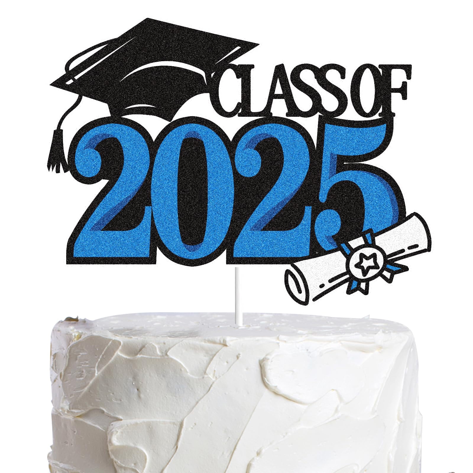 LINGBOOM Class of 2025 Graduation Cake COC1Topper Blue Glitter Congrats ...