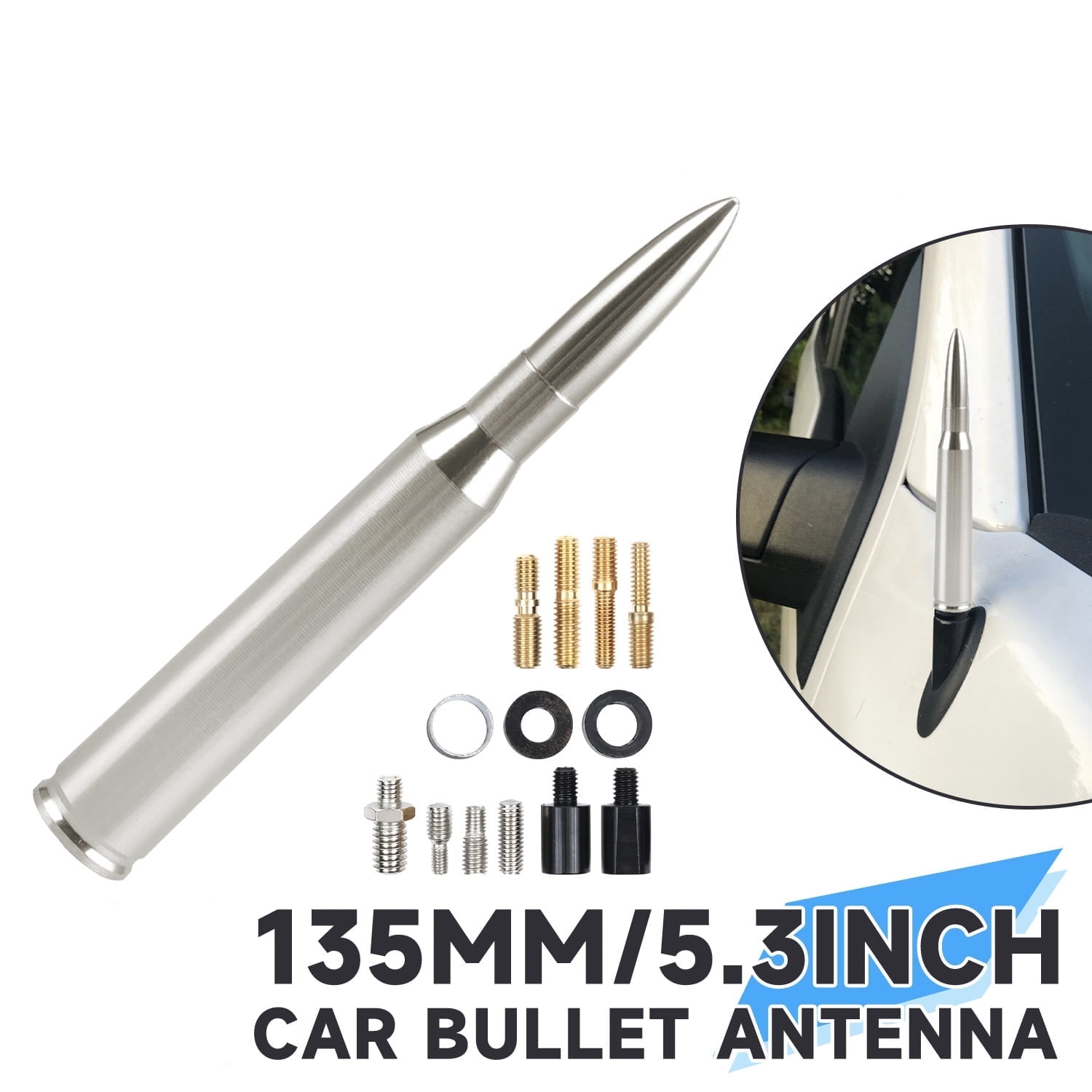 LINGDA 5.3in Gunmetal Silver Universal Aluminum Bullet Antenna for ...