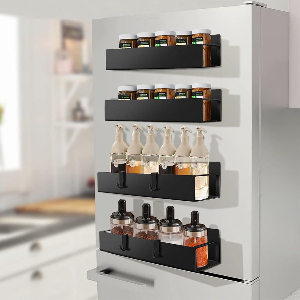 LINGJIA 4 Pack Magnetic Spice Storage Rack Organizer for Refrigerator ...