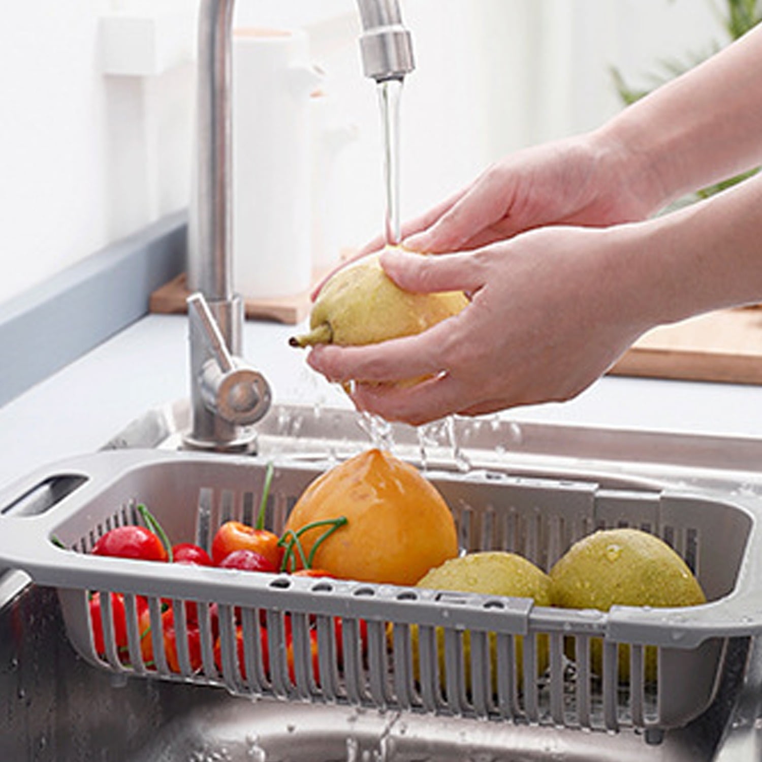 LINGJIA Extendable Over the Sink Colander Fruits and Vegetables Drain ...