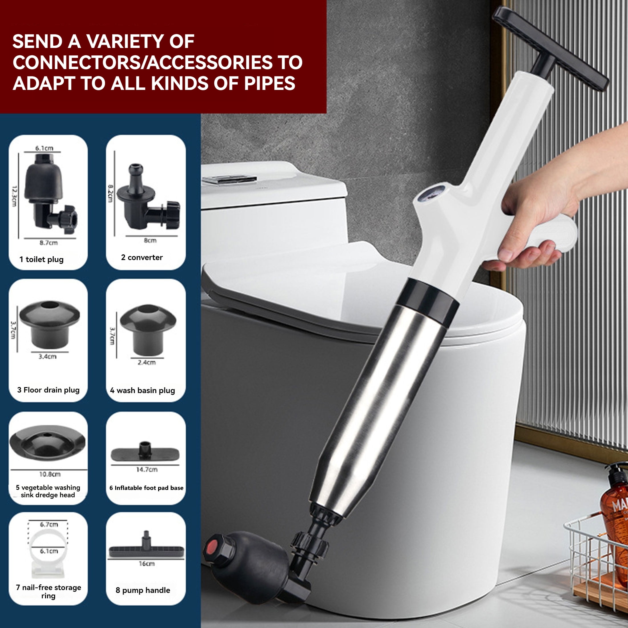 LINGJIA High Pressure Air Drain Blaster for Bathrooms Kitchens Sinks ...