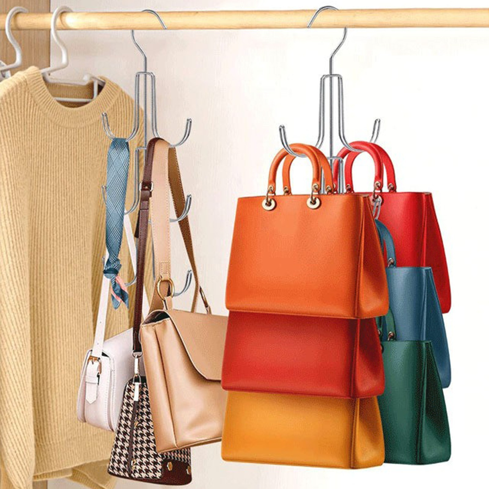 LINGJIA Purse Hanger Organizer for Closet Hanging Bag Holder Metal ...