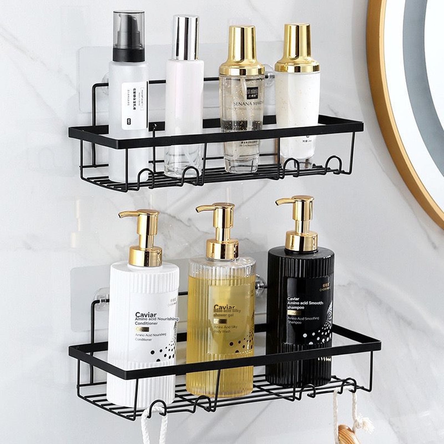 LINGJIA Shower Caddy 2 Piece Adhesive Shower Organizer No Drilling Rust ...