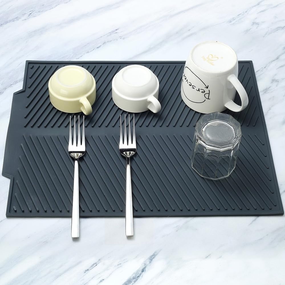 LINGJIA Silicone Dish Drying Mat for Kitchen Counter Slip Resistant ...