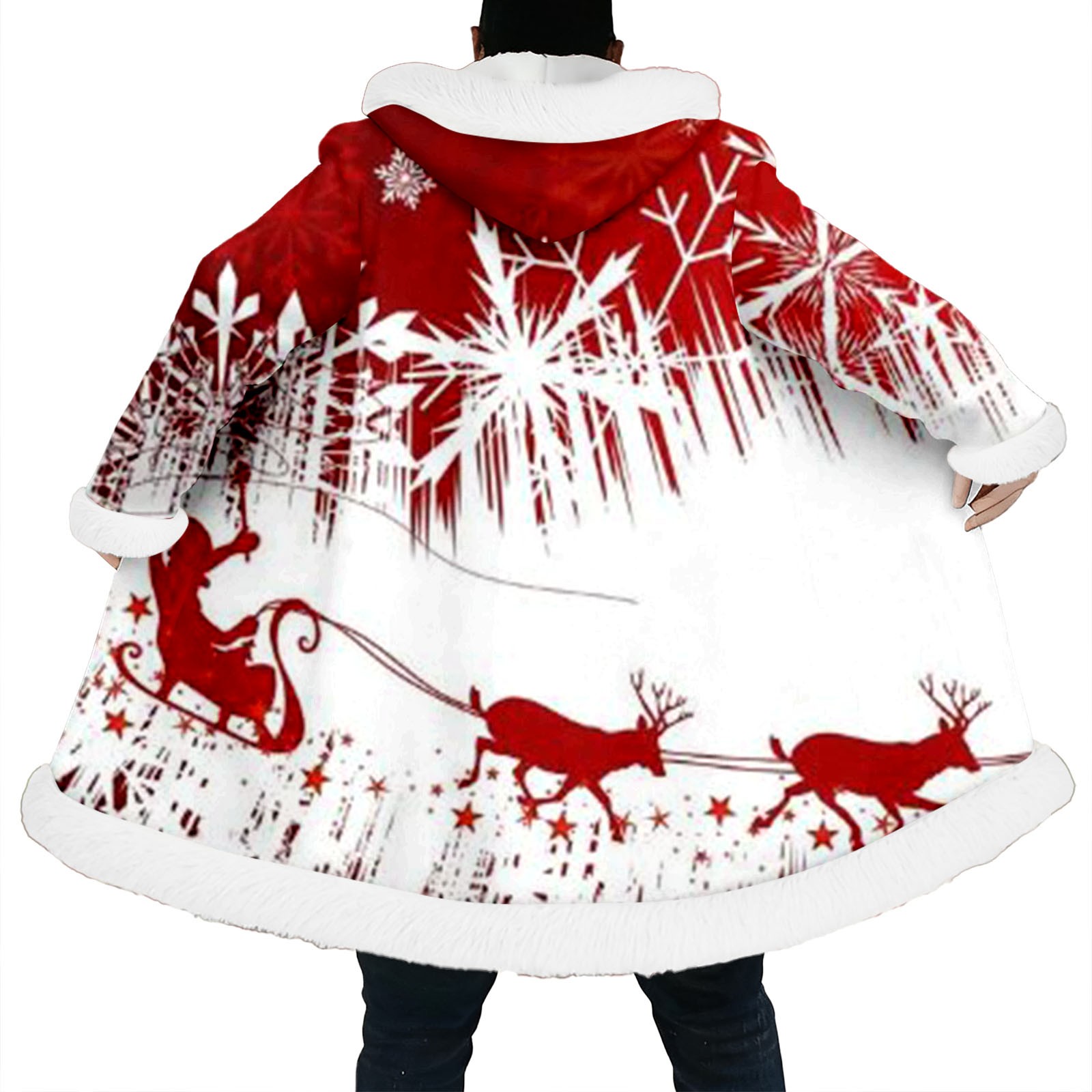 LINGLANG Christmas Men's Long Cardigan Hoodies Women White Faux Fur ...