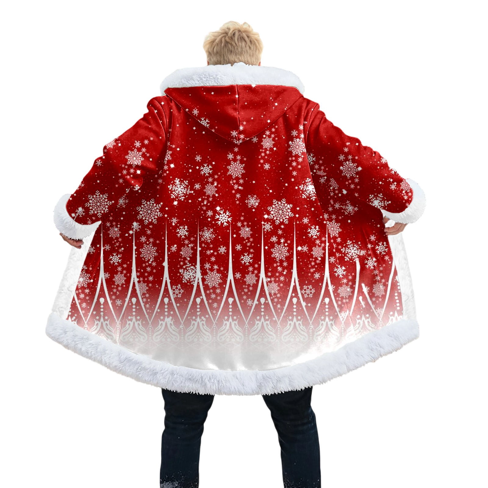 LINGLANG Funny Christmas Men's Long Cardigan Hoodies White Faux Fur ...