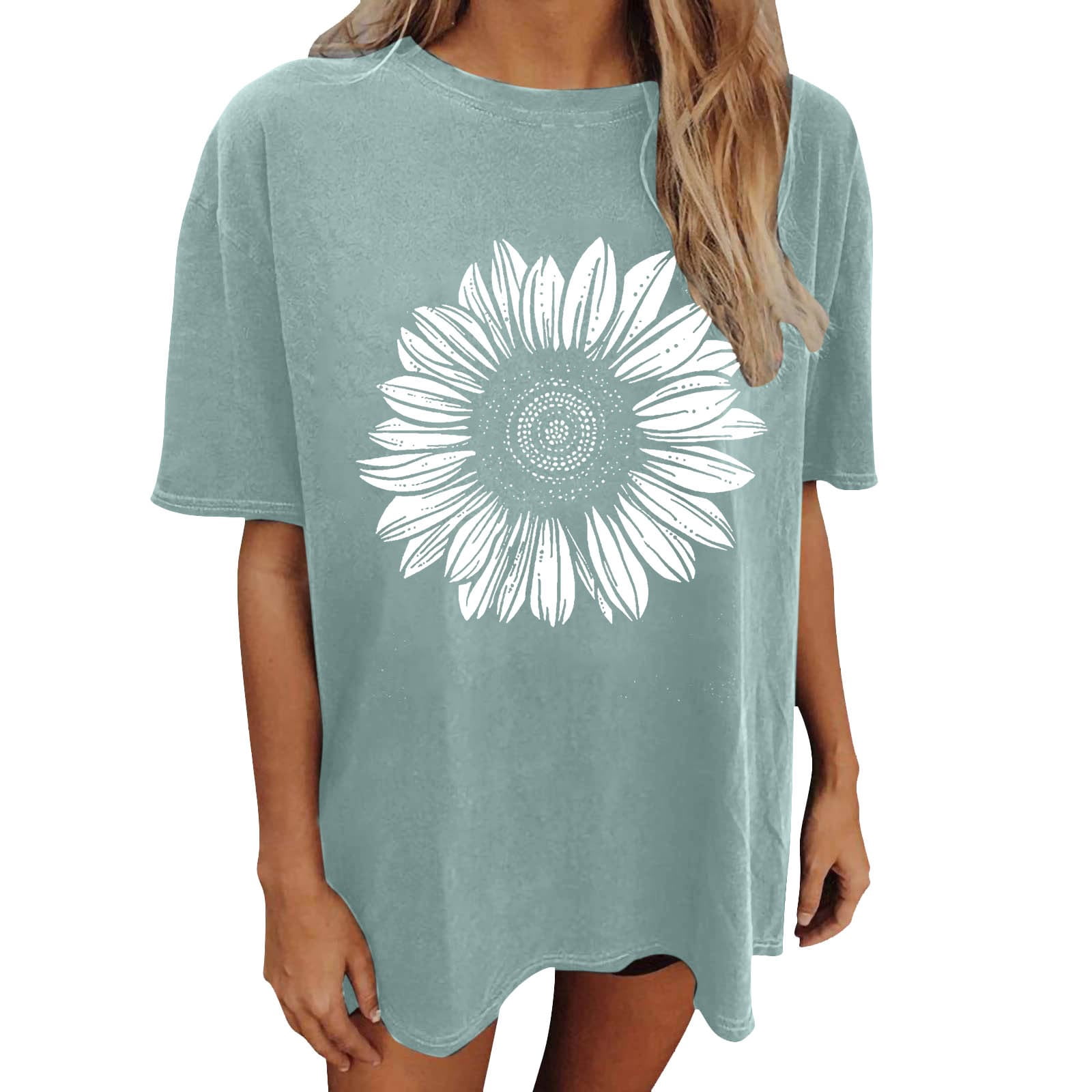 LINGLANG Oversized Tshirts for Women Floral Pattern Graphic Print Drop ...