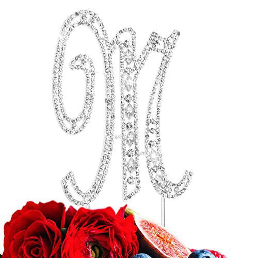 LINGPAR Letter M Cake Topper Rhinestone Crystal Silver Letter for ...