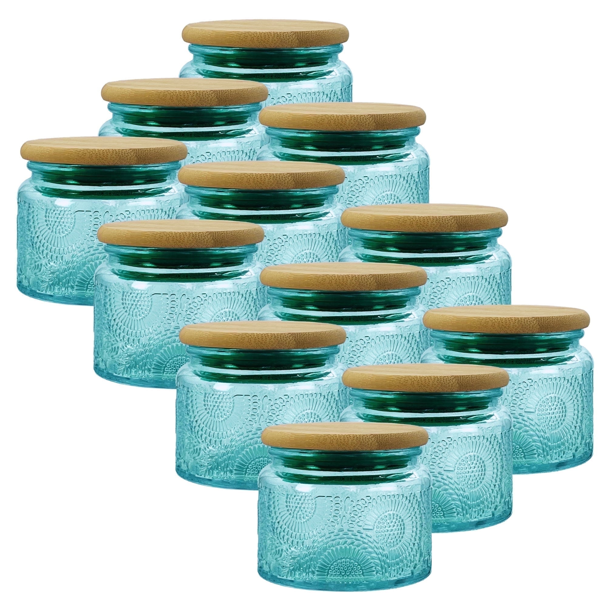 LINGSHINE 4 oz Mini Glass Jars with Reusable Bamboo Lids, 12 Pack Blue ...