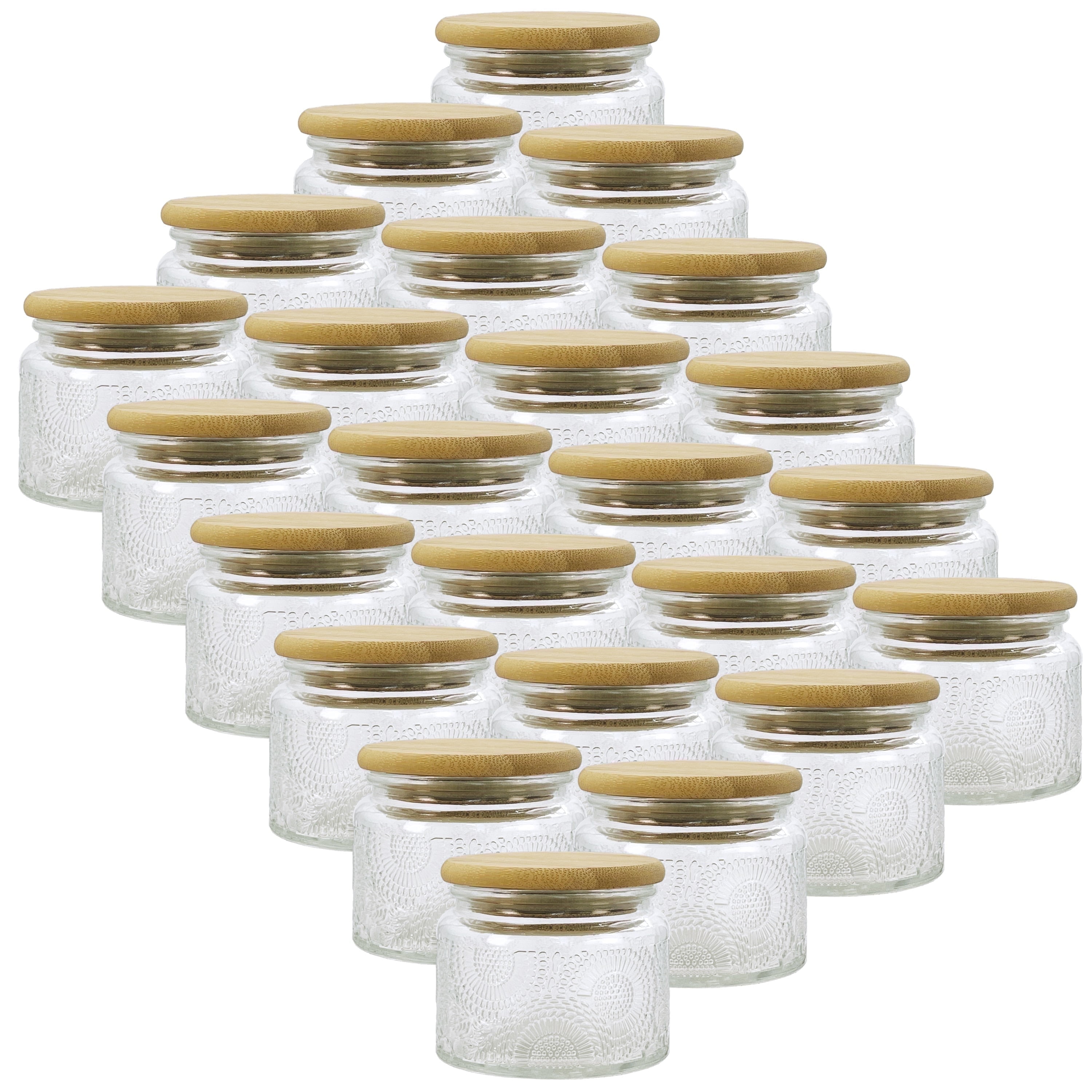 LINGSHINE 4 oz Mini Glass Jars with Reusable Bamboo Lids, 24 Pack Clear ...