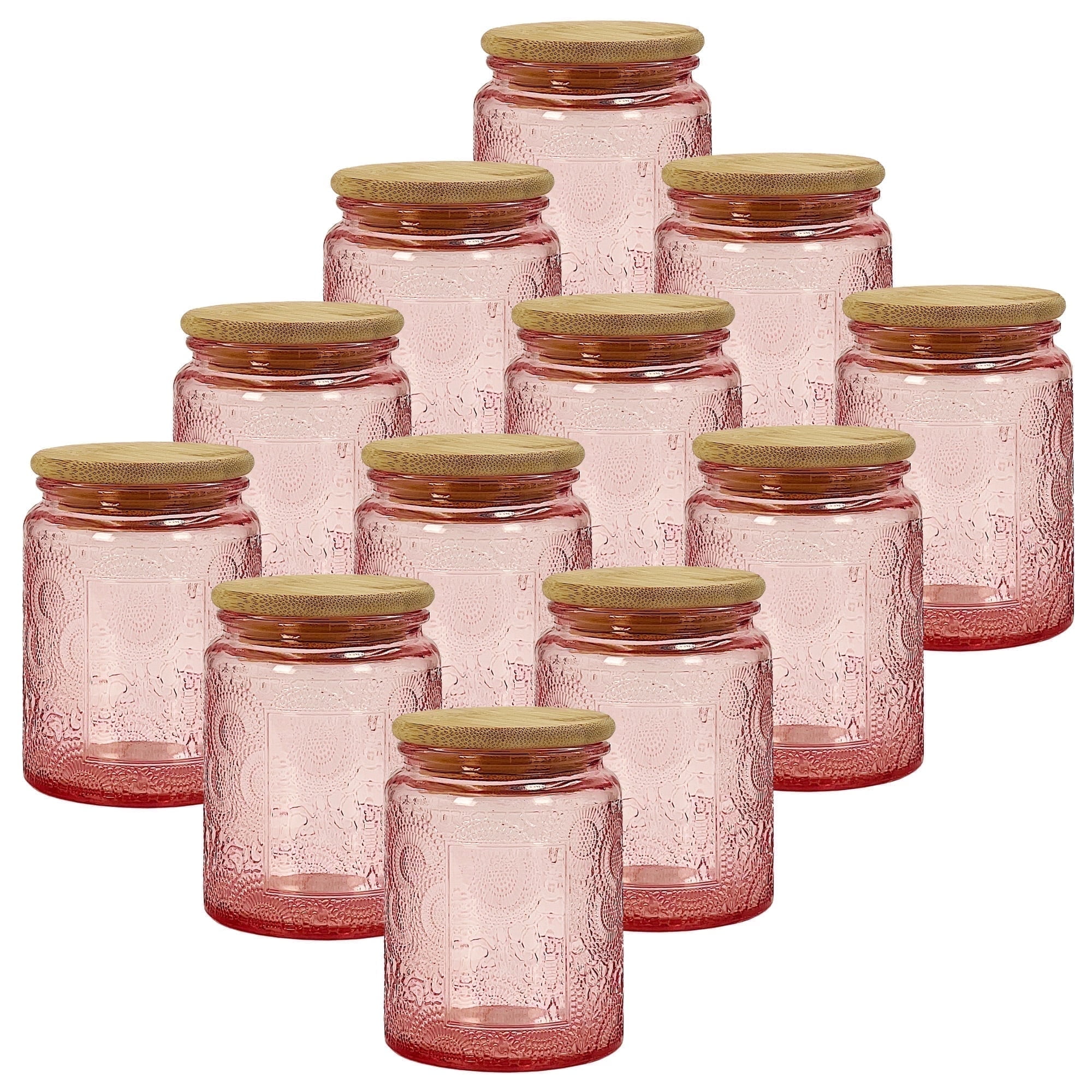 LINGSHINE 8oz Glass Jars with Reusable Bamboo Lids, 12 pack Pink ...