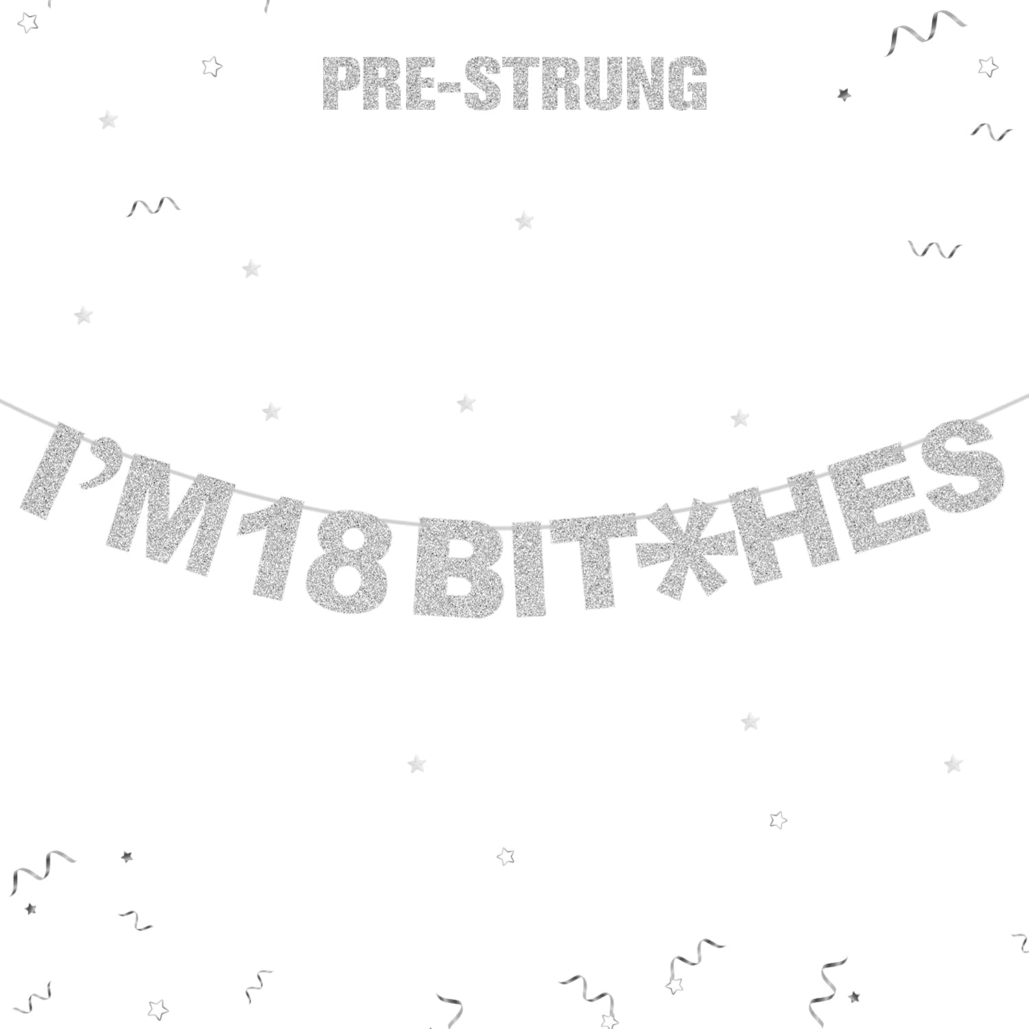 LINGTEER I'm 18 Birthday Funny Silver ZLK1 Glitter Bunting Banner ...