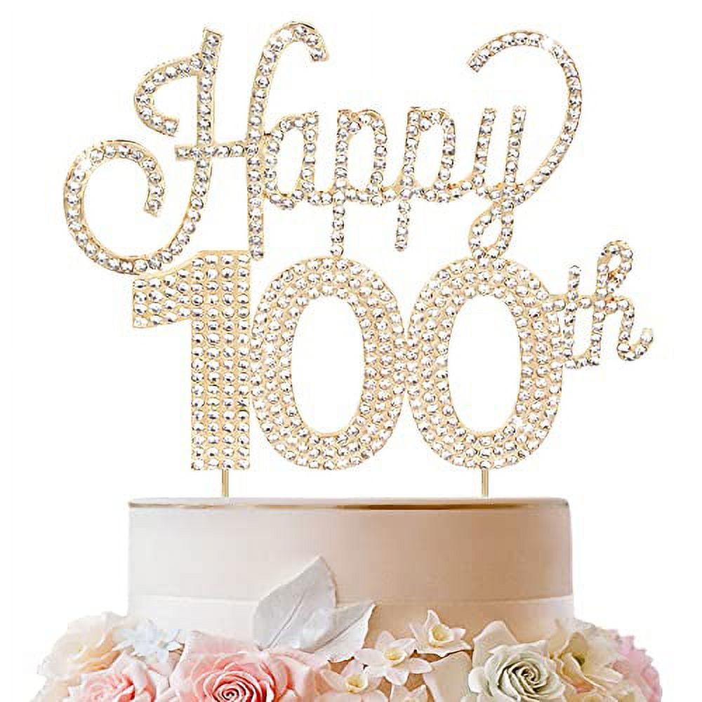 LINGTEER Happy 100th Birthday Gold Rhinestone Cake Topper - Cheers to ... LINGTEER Happy 100th Birthday Gold Rhinestone Cake Topper - Cheers to ...