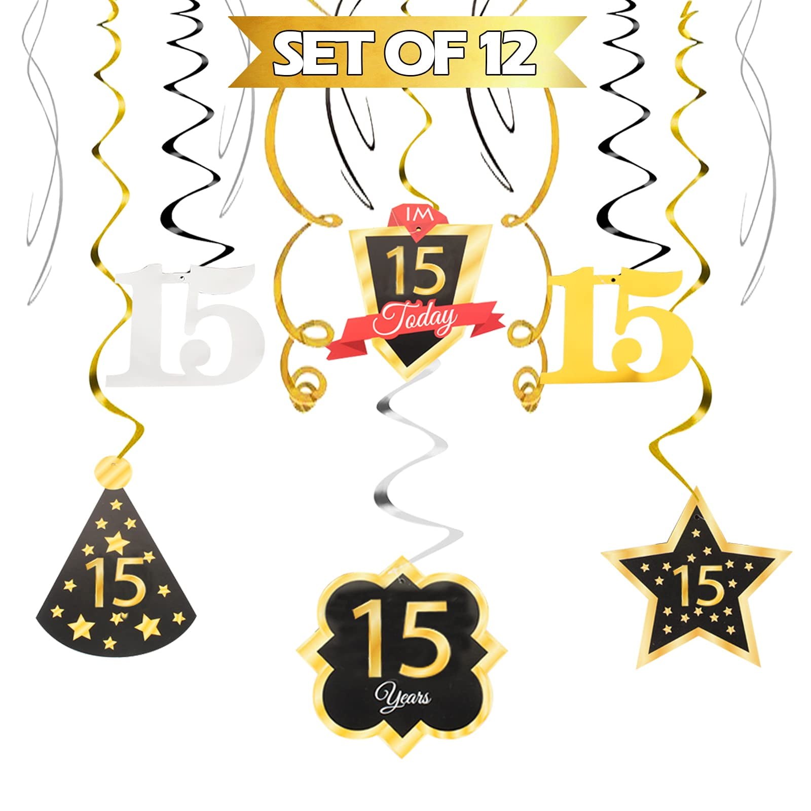 LINGTEER Happy 15th Birthday YPF5 Decorations,15th Birthday Black with ... LINGTEER Happy 15th Birthday YPF5 Decorations,15th Birthday Black with ...