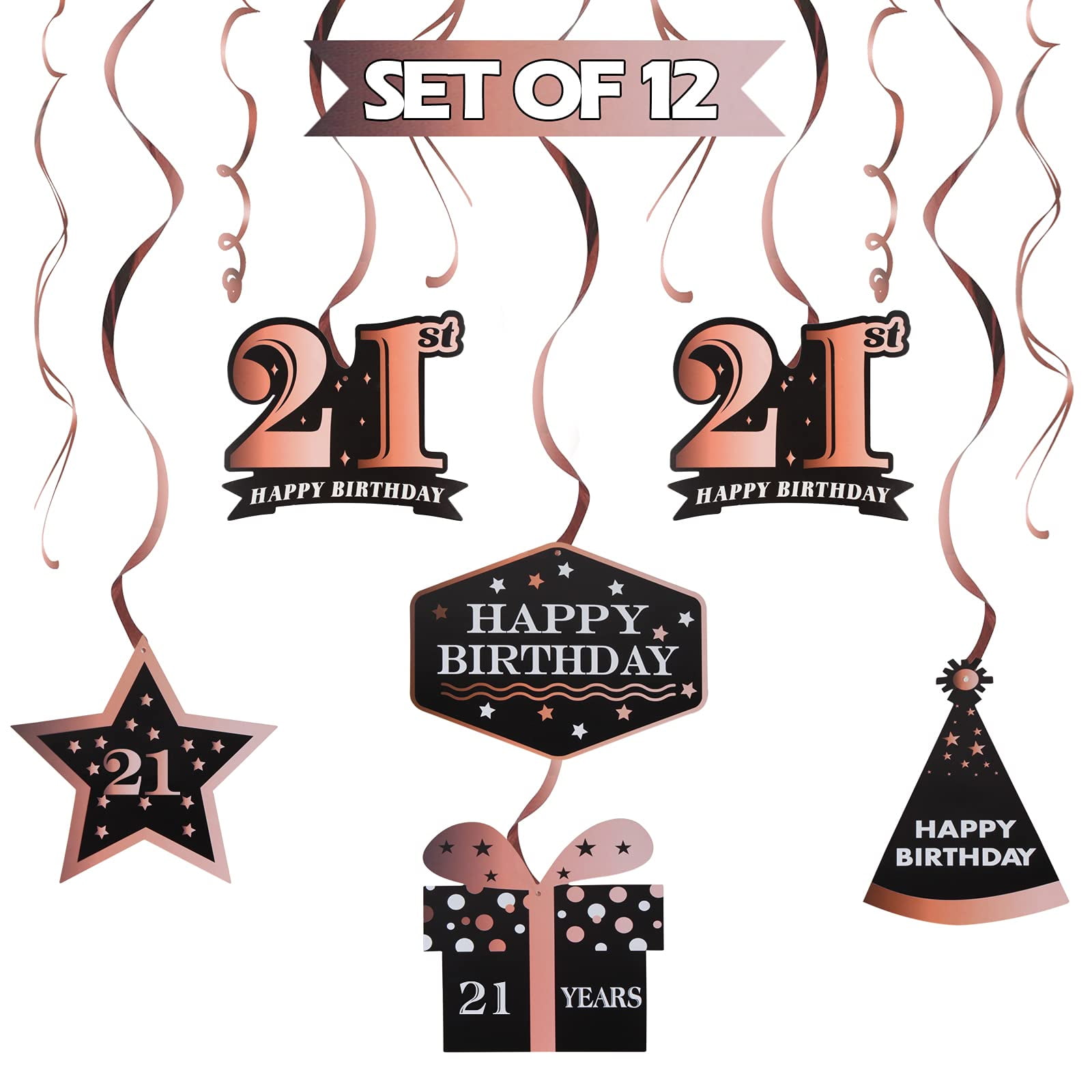 LINGTEER Happy 21st Birthday OIF8 Decorations,21st Birthday Black with ...