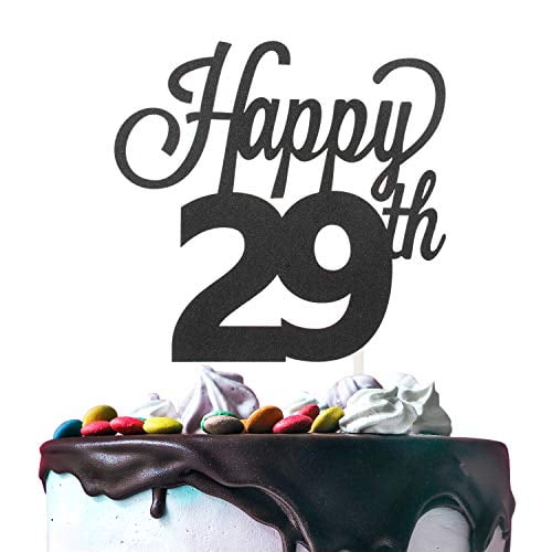 LINGTEER Happy 29th Birthday Black Cake Topper - Cheers to 29th ...