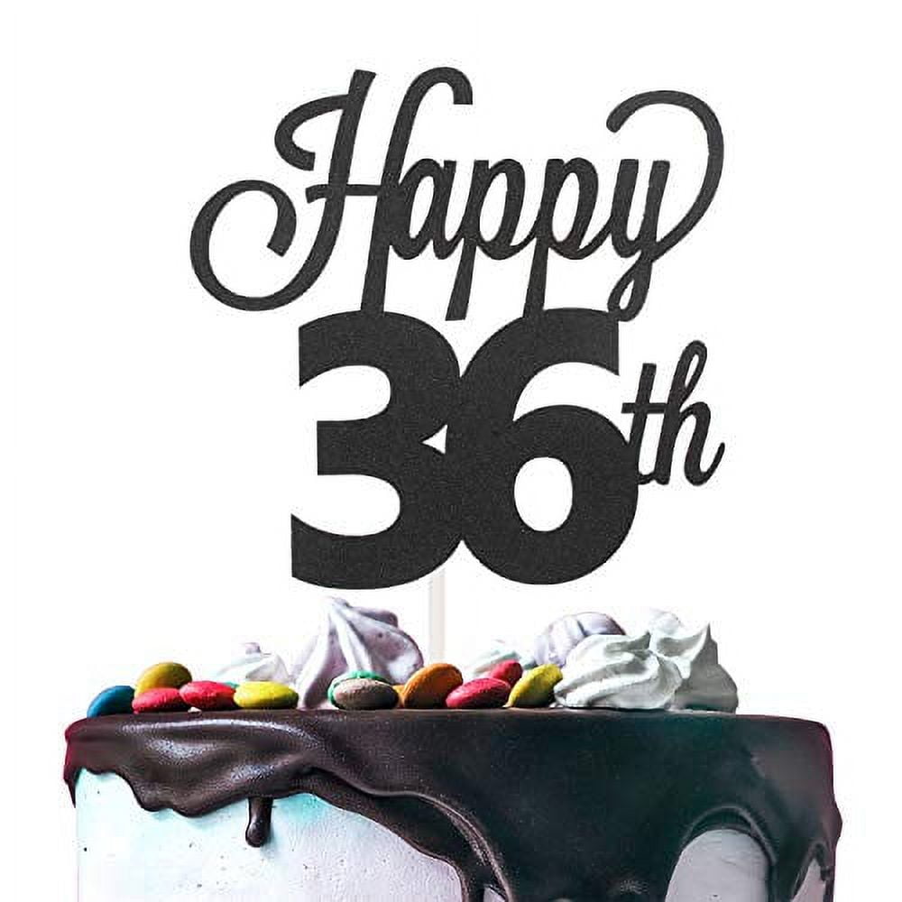 LINGTEER Happy 36th Birthday Black Cake Topper - Cheers to 36th ...