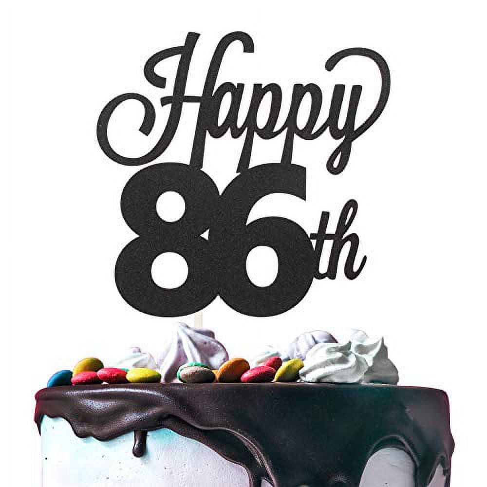 LINGTEER Happy 86th Birthday Black Cake Topper - Cheers to 86th ...