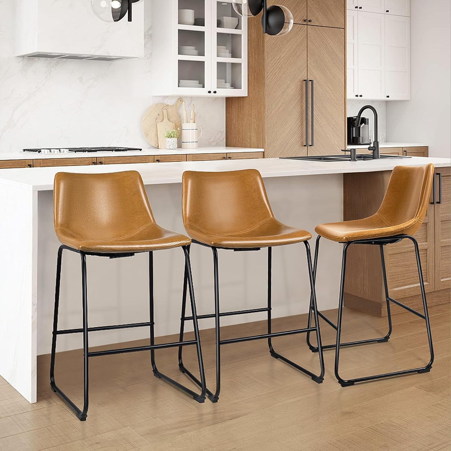 LINGYUAN 26 inch Bar Stools Set of 3, Modern Counter Height Bar Stools ...