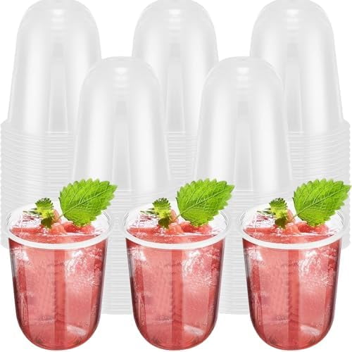 LINGYUNZE60 Pcs Disposable Stemless Clear Plastic Cups 16OZ NATURAL Arc ...