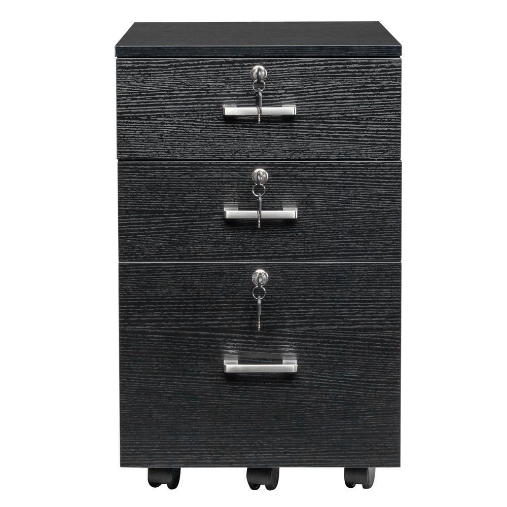 LINJH 3-Drawer Filing Cabinet with Storage - File Organizer with Lock in BLACK for Office & Home ...