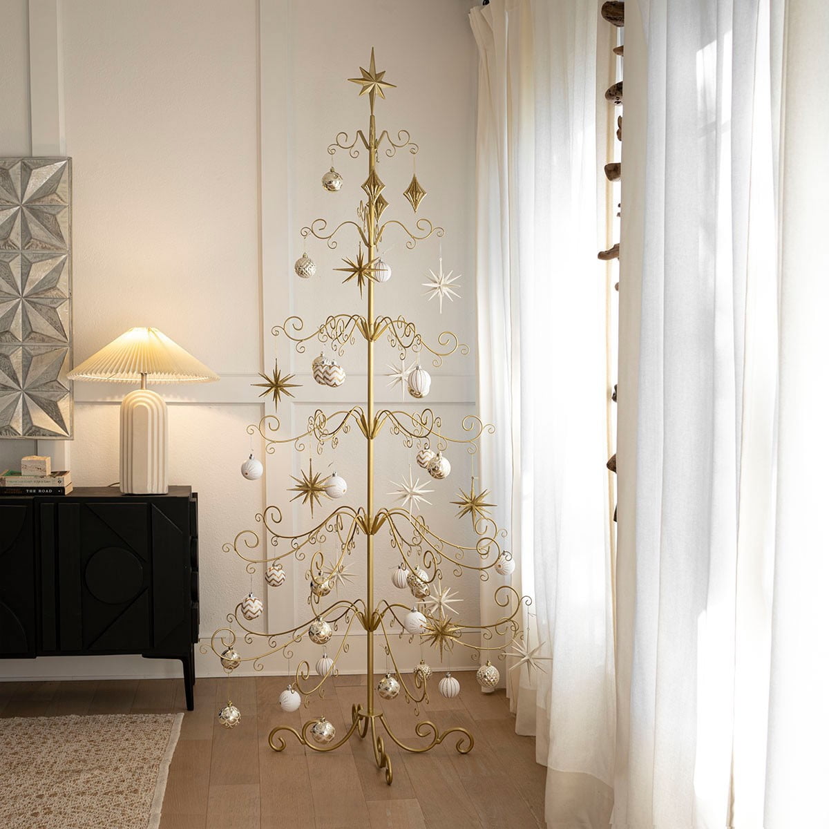 LINJH 6.4ft Metal Ornament Display Tree Stand Rotating Christmas Tree ...