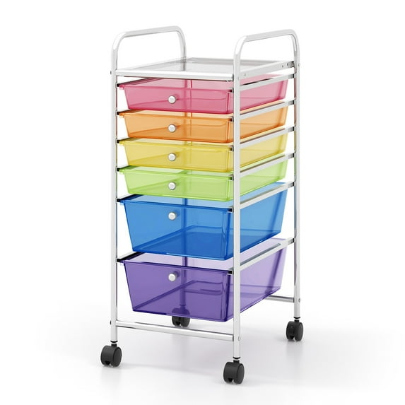 LINJH 6 Drawer Rolling Storage Cart Office Scrapbook Organizer Colorful ...