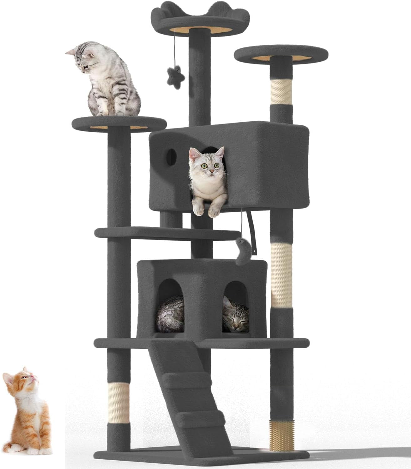 LINJH 60'' Cat Tree Tower for Indoor Cats Large Adult,Cute/Tall Modern ...