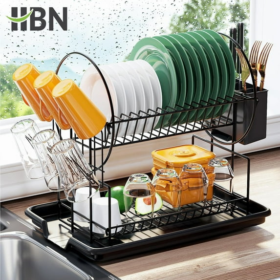 LINJH Dish Drying Rack - 2 Tier Dish Racks for Kitchen Counter with ...