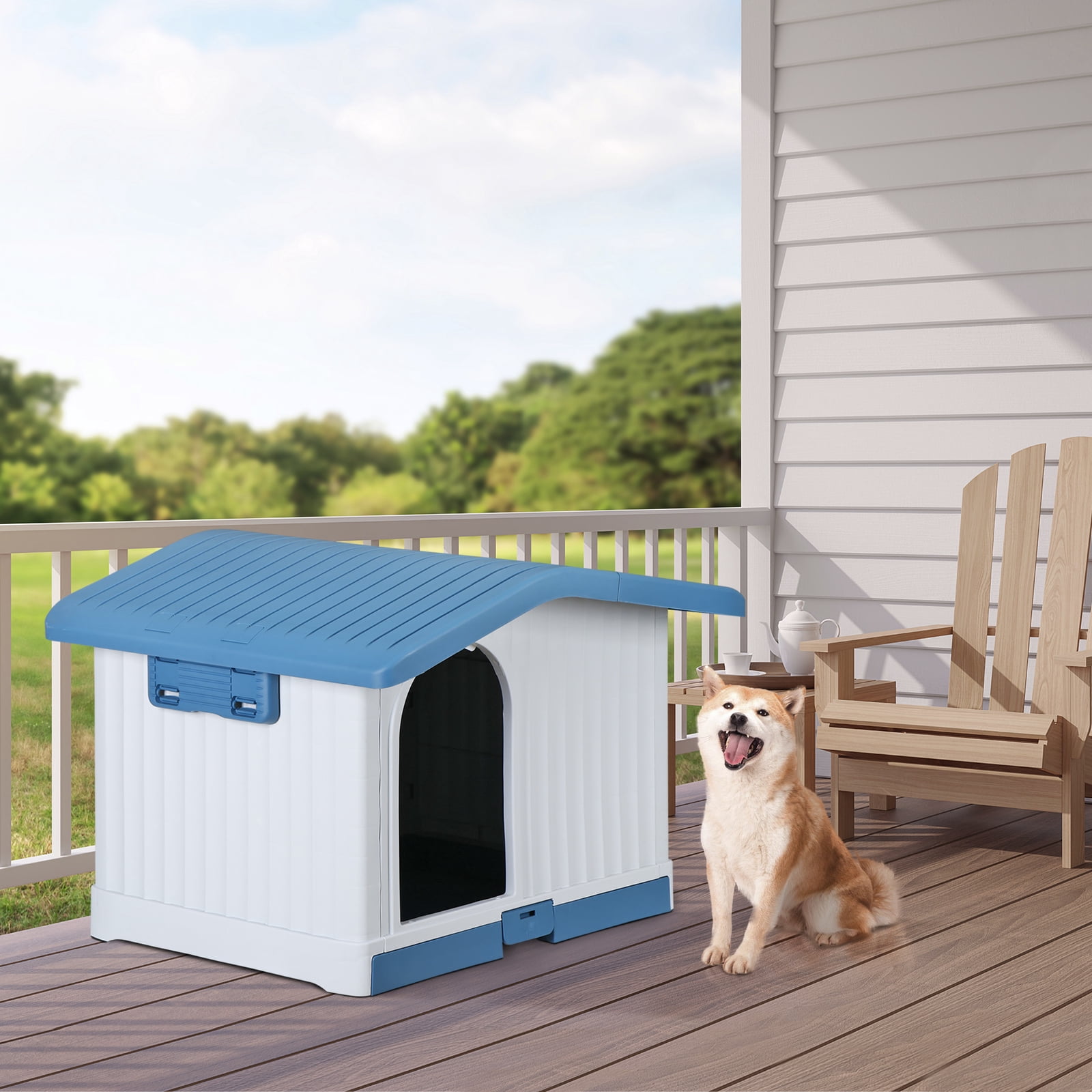 LINJH Plastic Dog House Indoor Outdoor Pet Shelter with Liftable Roof ...