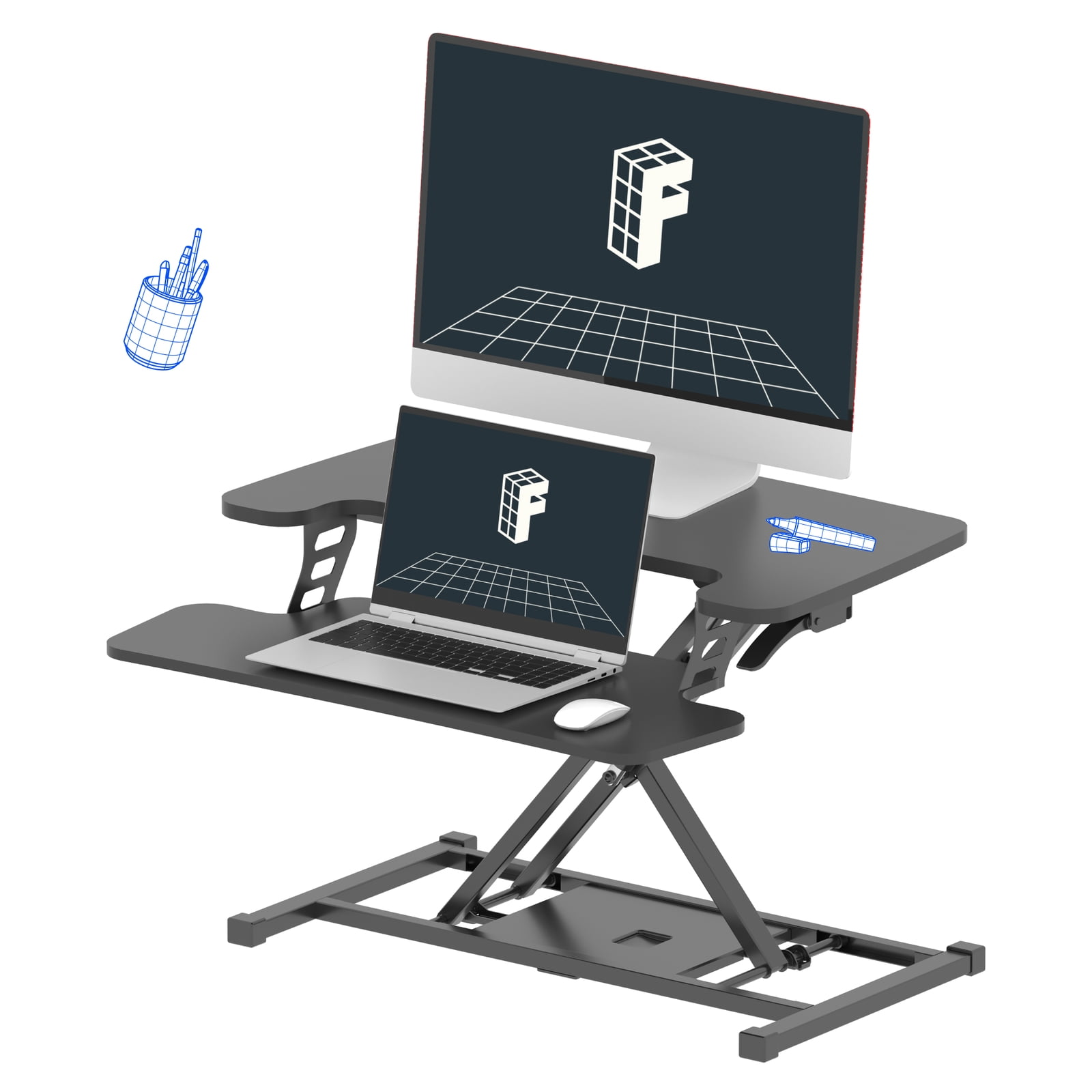 LINJH Standing Desk Converter 28" Wide Height Adjustable Sit Stand ...