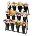 LINJI 1 Pcs Movable 12 Round Buckets Black Flower Stand - 3-Tier Metal Display with Wheels for ...